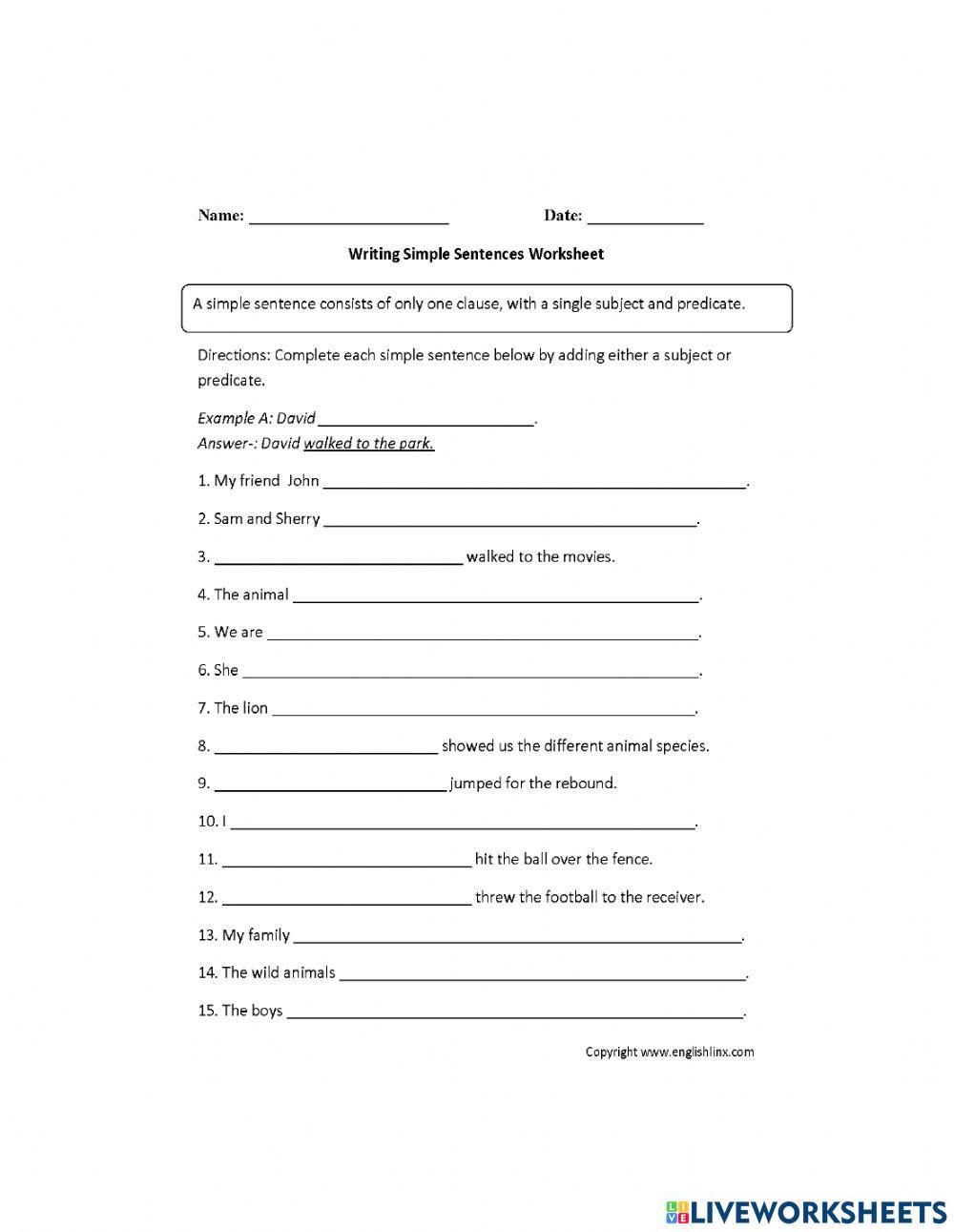 2882245 | Grade 6 Simple sentences | MrsHighview