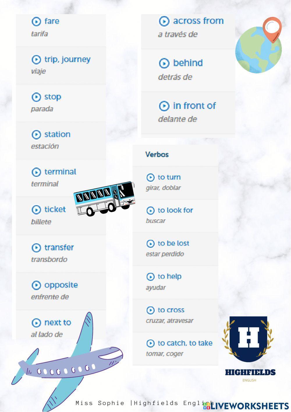Directions and transport worksheet | Live Worksheets