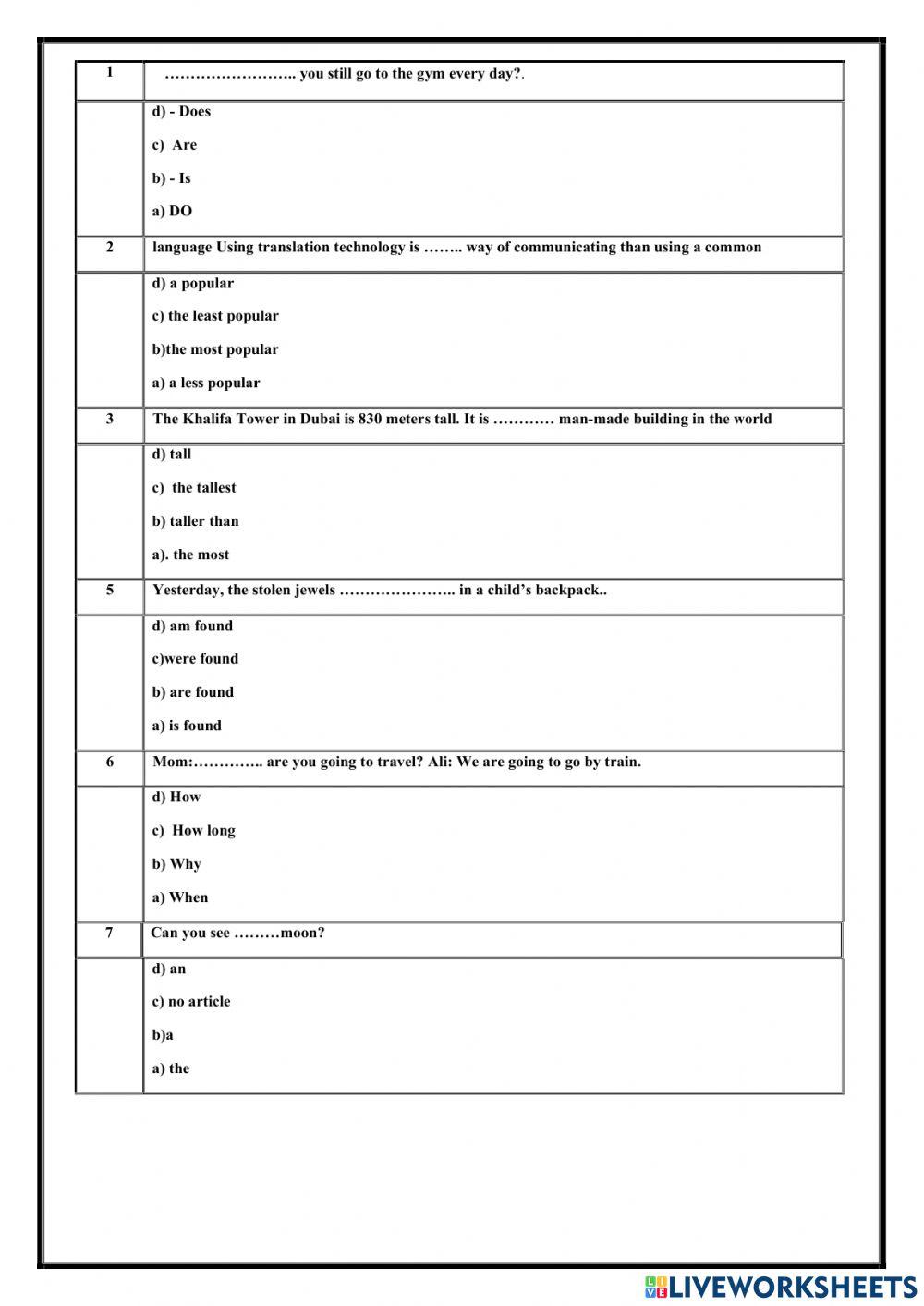 revision Mega goal 2.1 online exercise for | Live Worksheets