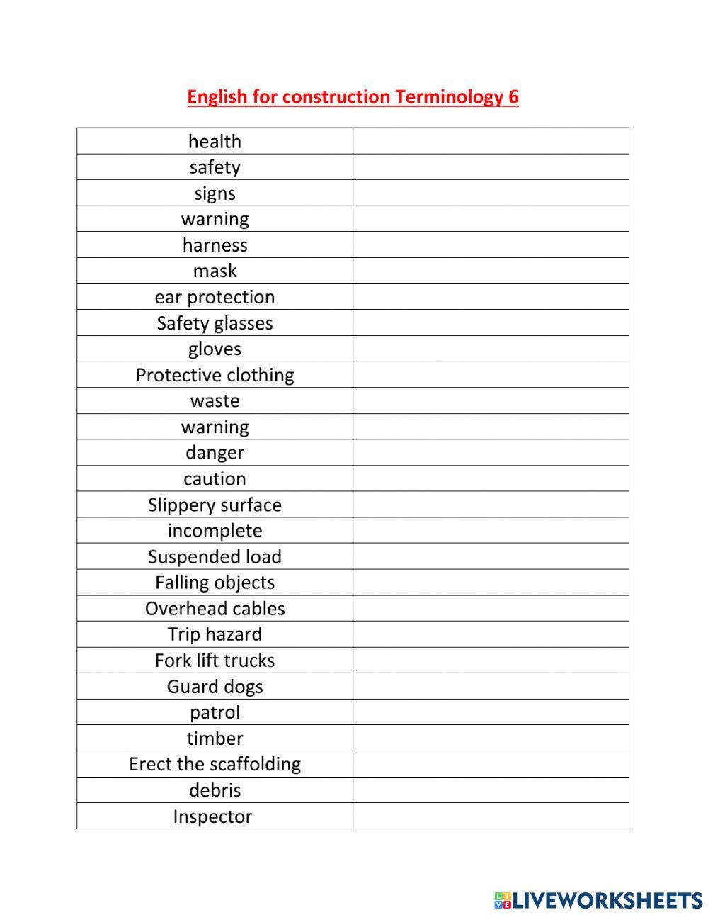 Unit 6 Terms Revision worksheet | Live Worksheets