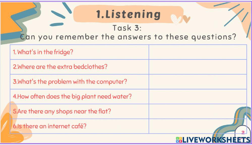 Can you remember the answers to the questions? online exercise for ...