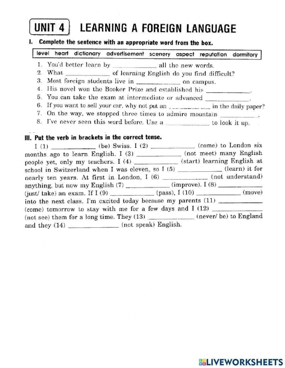 Grade 9 - Unit 4 2215582 | Huong Vo | Live Worksheets
