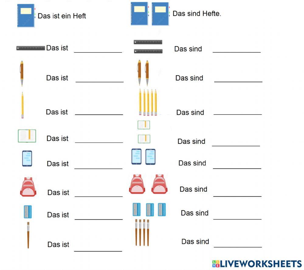 Das ist-Das sind | Free Interactive Worksheets | 2215662