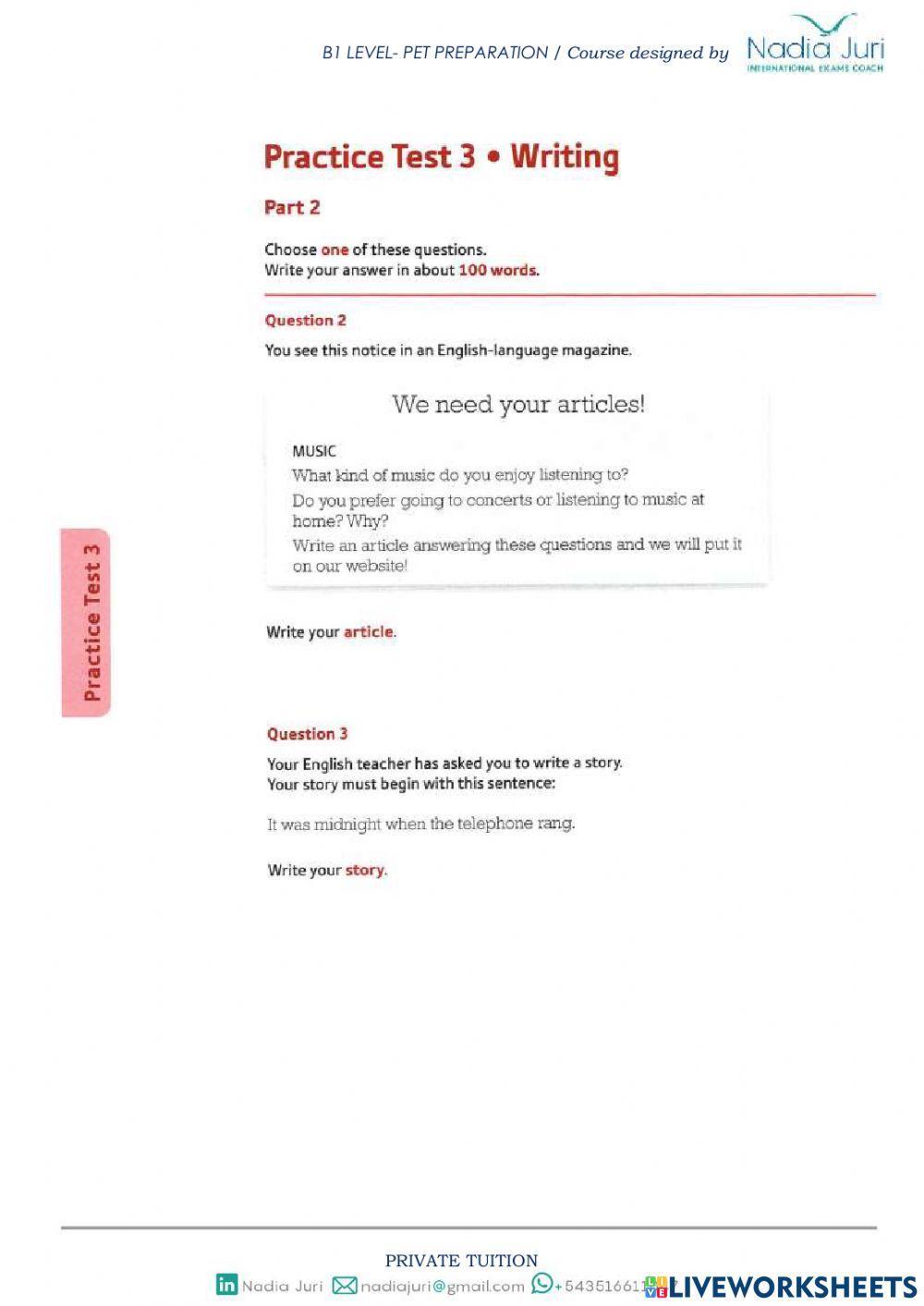 PET TRAINER TEST 3 WRITING online exercise for | Live Worksheets