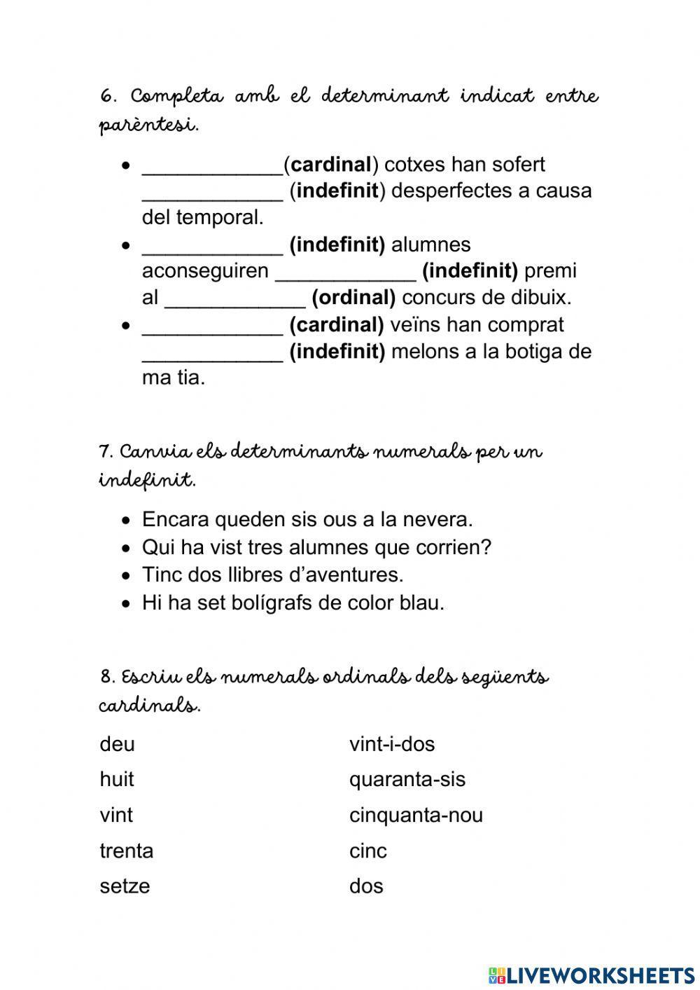Els determinants | Free Interactive Worksheets | 2215910