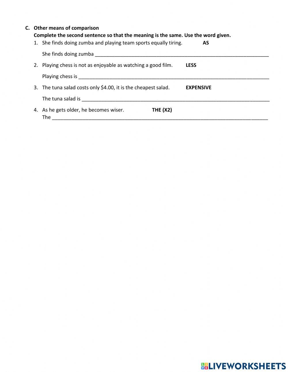 Comparison online exercise for FCE | Live Worksheets
