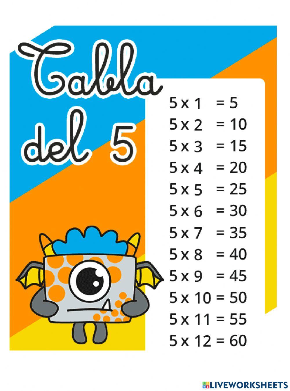 Tabla del 5 | Free Interactive Worksheets | 2216082