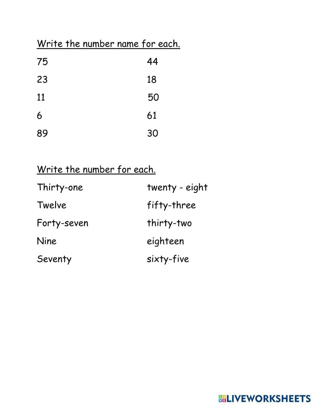 Number Names Online Pdf Worksheet Live Worksheets Number Names Online Pdf Worksheet Live Worksheets