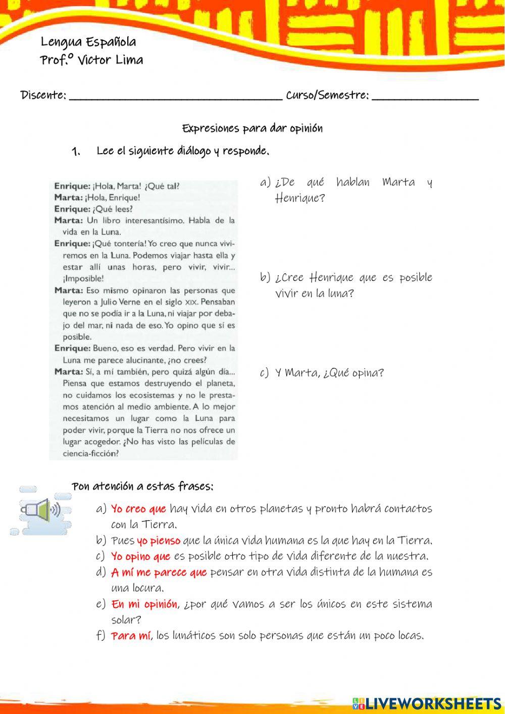 Expresar opinión en español online exercise for | Live Worksheets