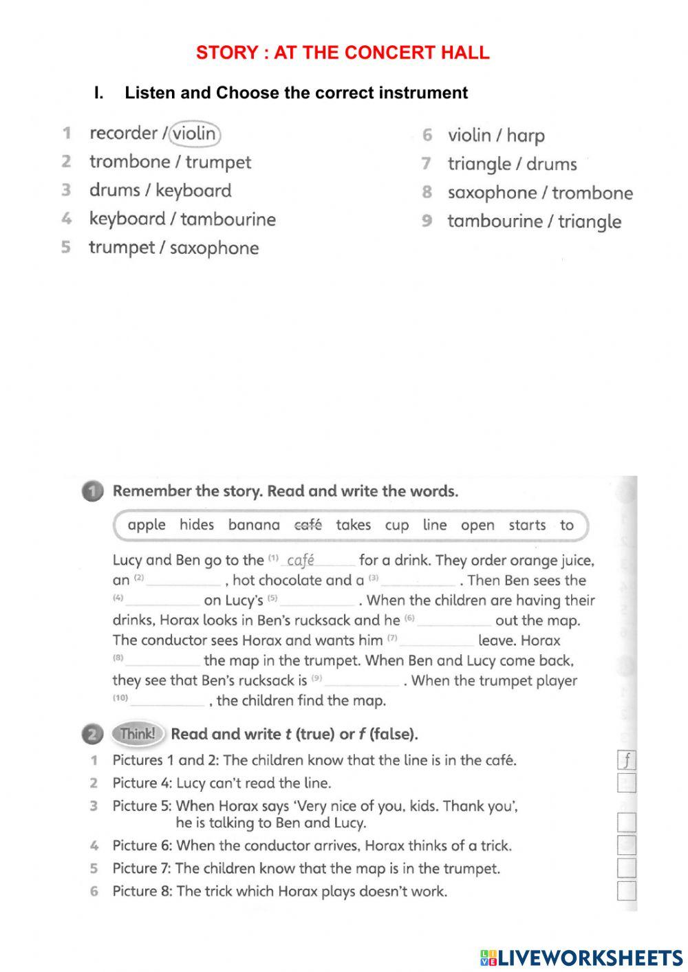 Unit 7: Story - At the concert hall online exercise for | Live Worksheets