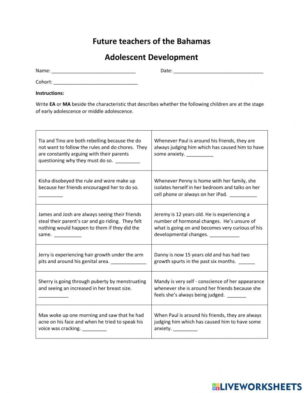 Adolescent deve… | Free Interactive Worksheets | 2217034