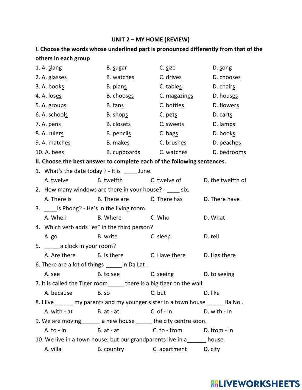 English 6 2217131 | Hương Lan | Live Worksheets