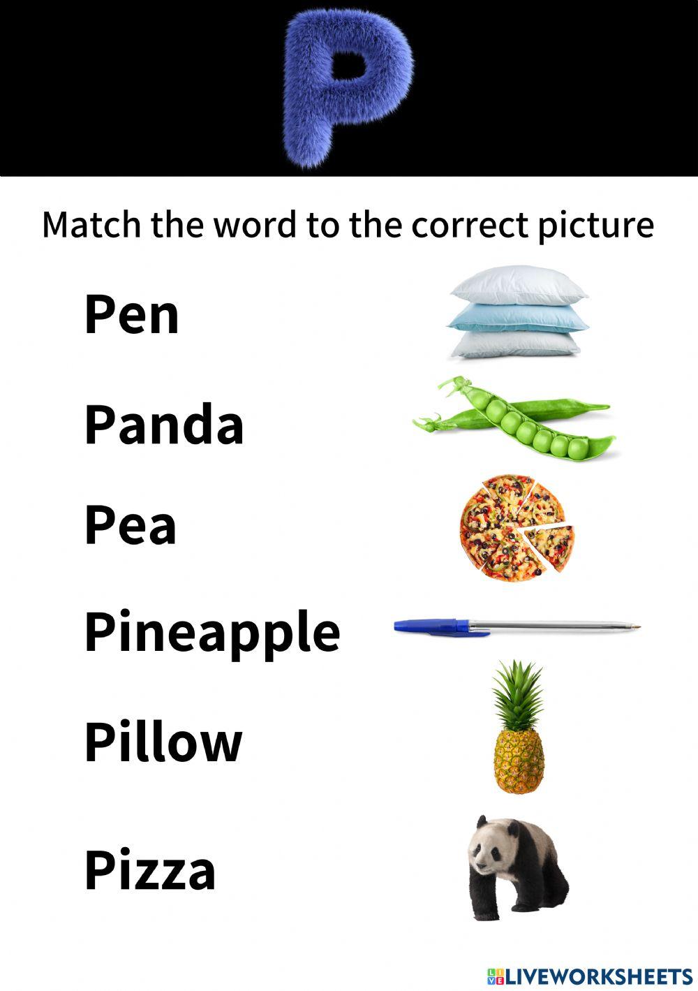 'P' Matching Word to Correct Picture 2482715 | Fiona