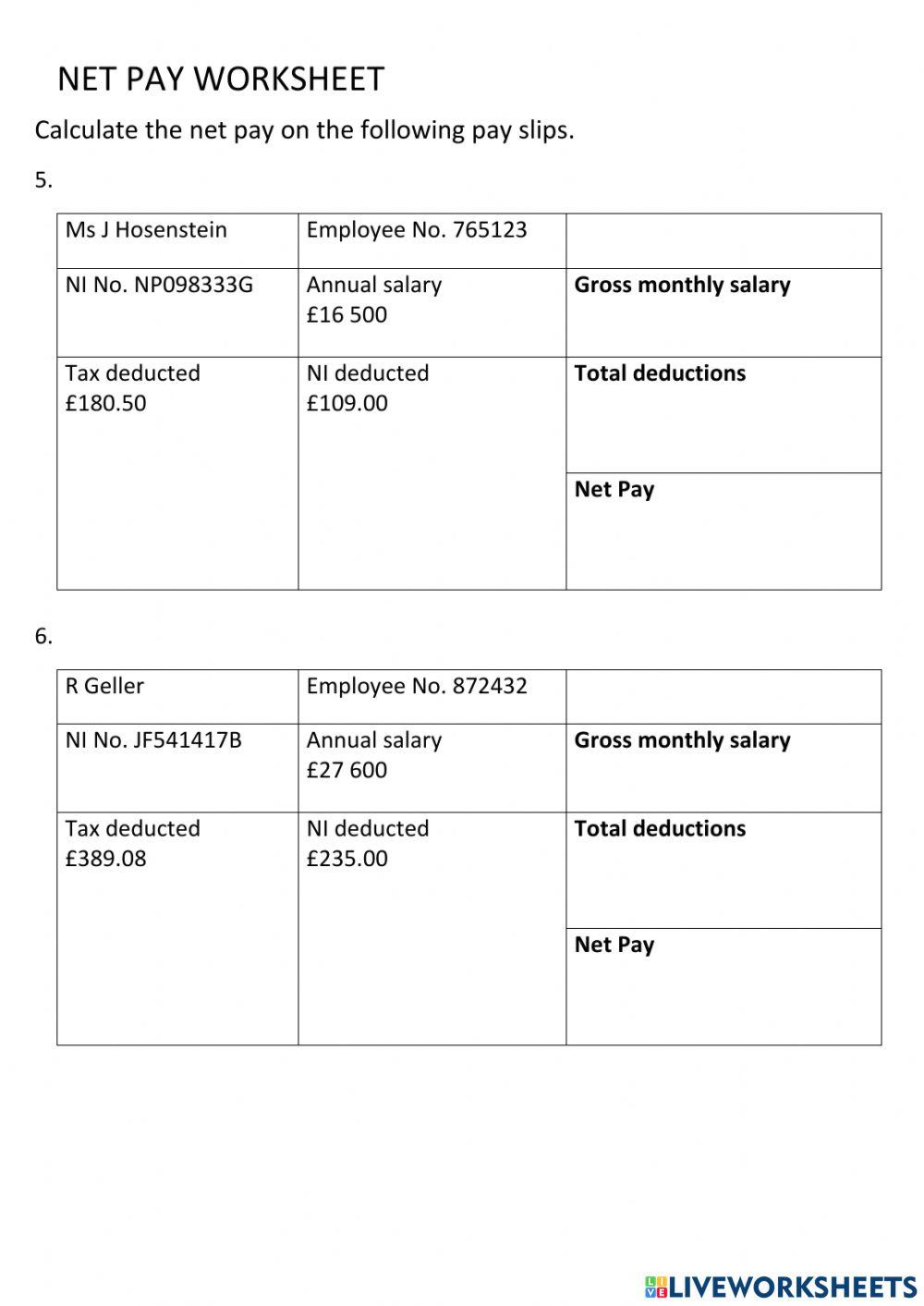 Payslips 2198093 | MrMay | Live Worksheets