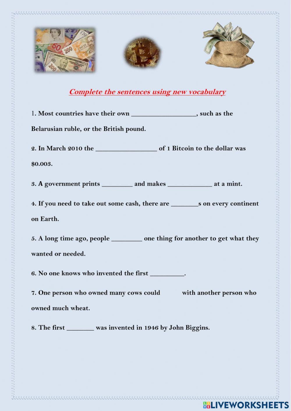 Money online exercise for intermediate | Live Worksheets