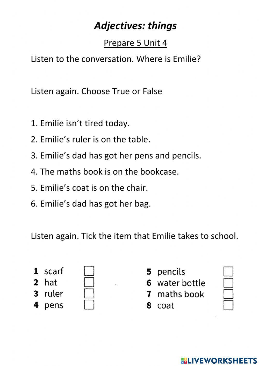 My things online exercise for 5 | Live Worksheets