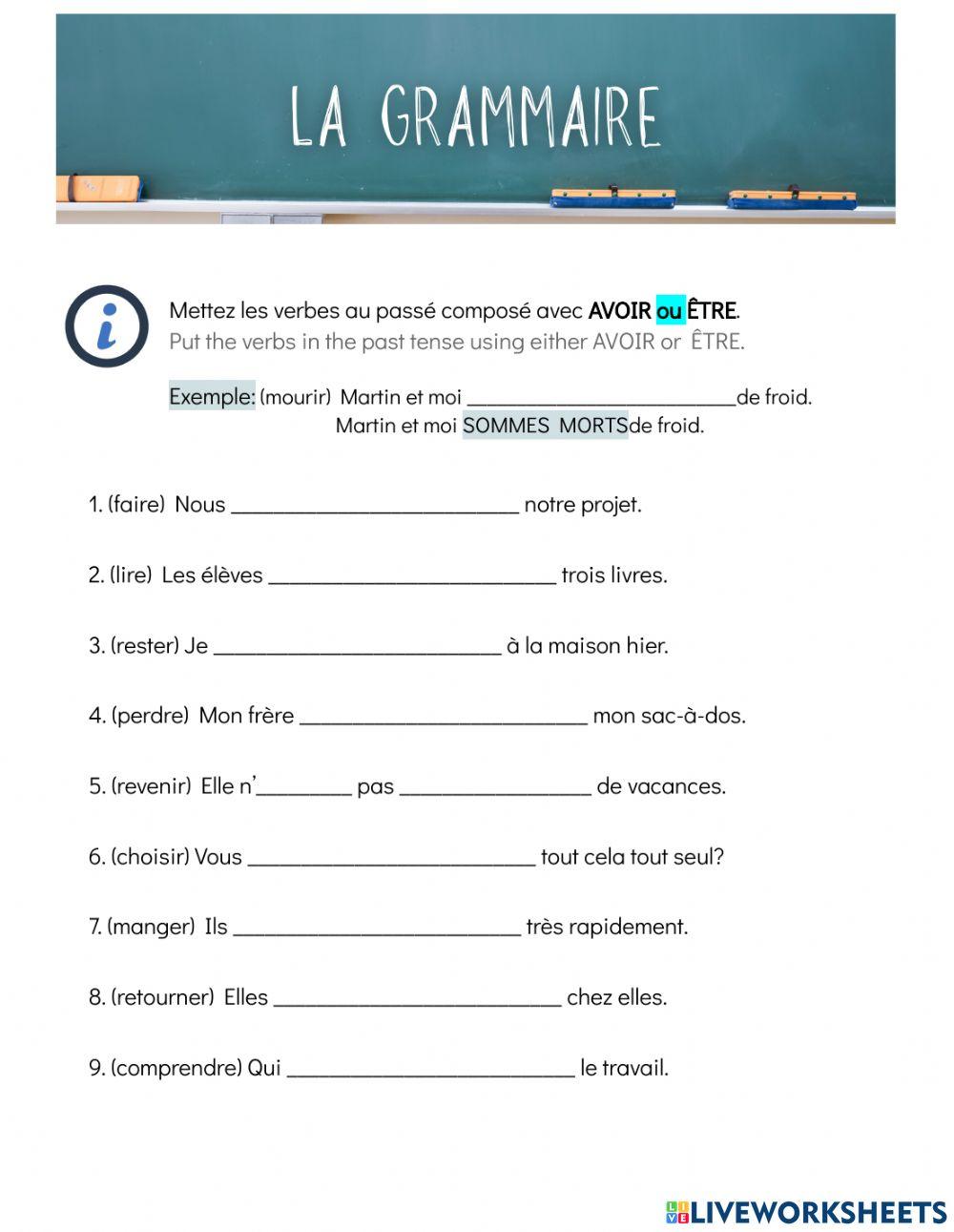 Passé Composé Avec Être Activité 1 Online Exercise For Live Worksheets