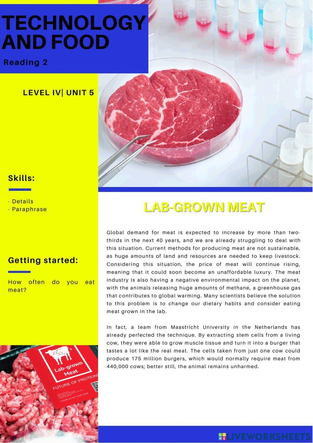 Level 4 Unit 5 Reading 2 The future of food worksheet | Live Worksheets