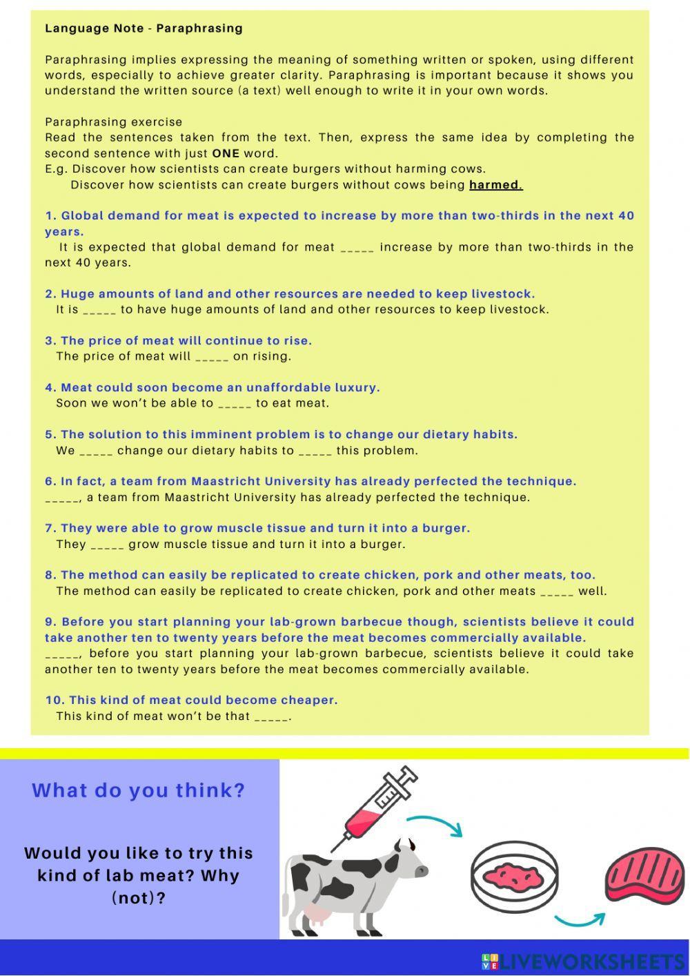 Level 4 Unit 5 Reading 2 The future of food worksheet | Live Worksheets