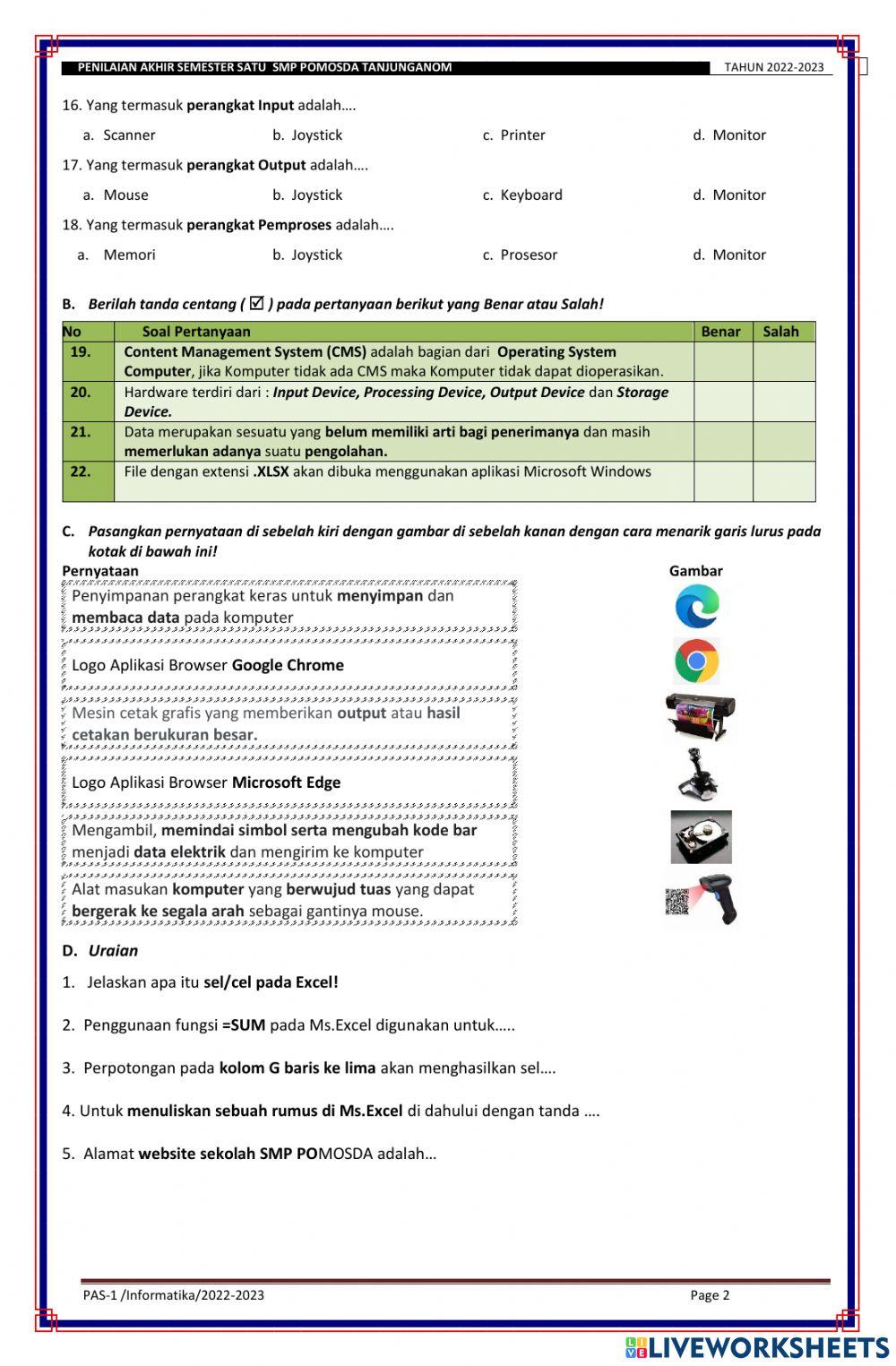 PAS Informatika activity | Live Worksheets
