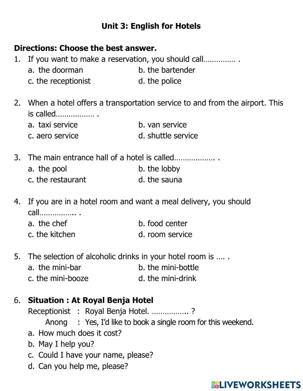 2217850 | English for Hotels | Lampuan Rittikaew