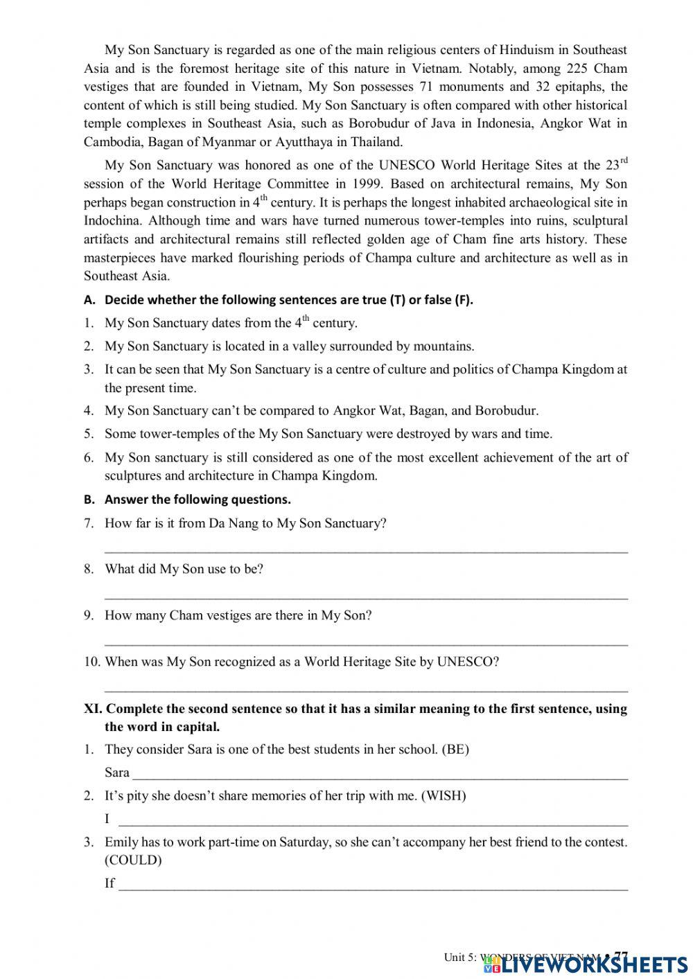 Grade 9 - Unit 6 | Shiningcenter | Live Worksheets