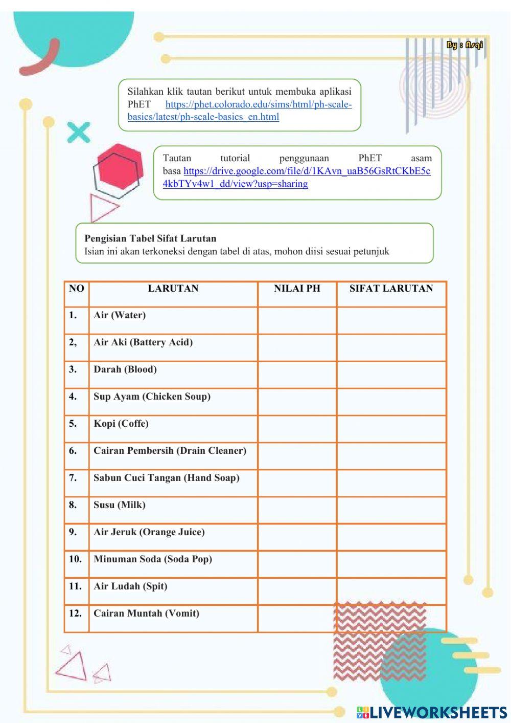Lkpd percobaan asam basa worksheet | Live Worksheets