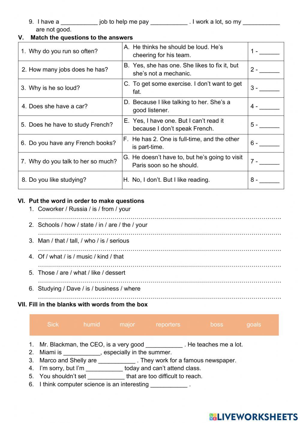 Workbook online exercise for | Live Worksheets