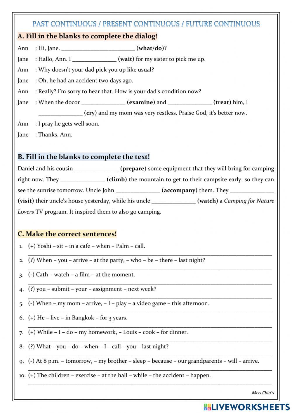 5368255 | Test of Past-Present-Future Continuous Tenses