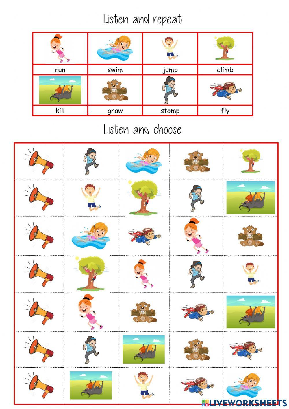 listen and choose animal actions worksheet | Live Worksheets