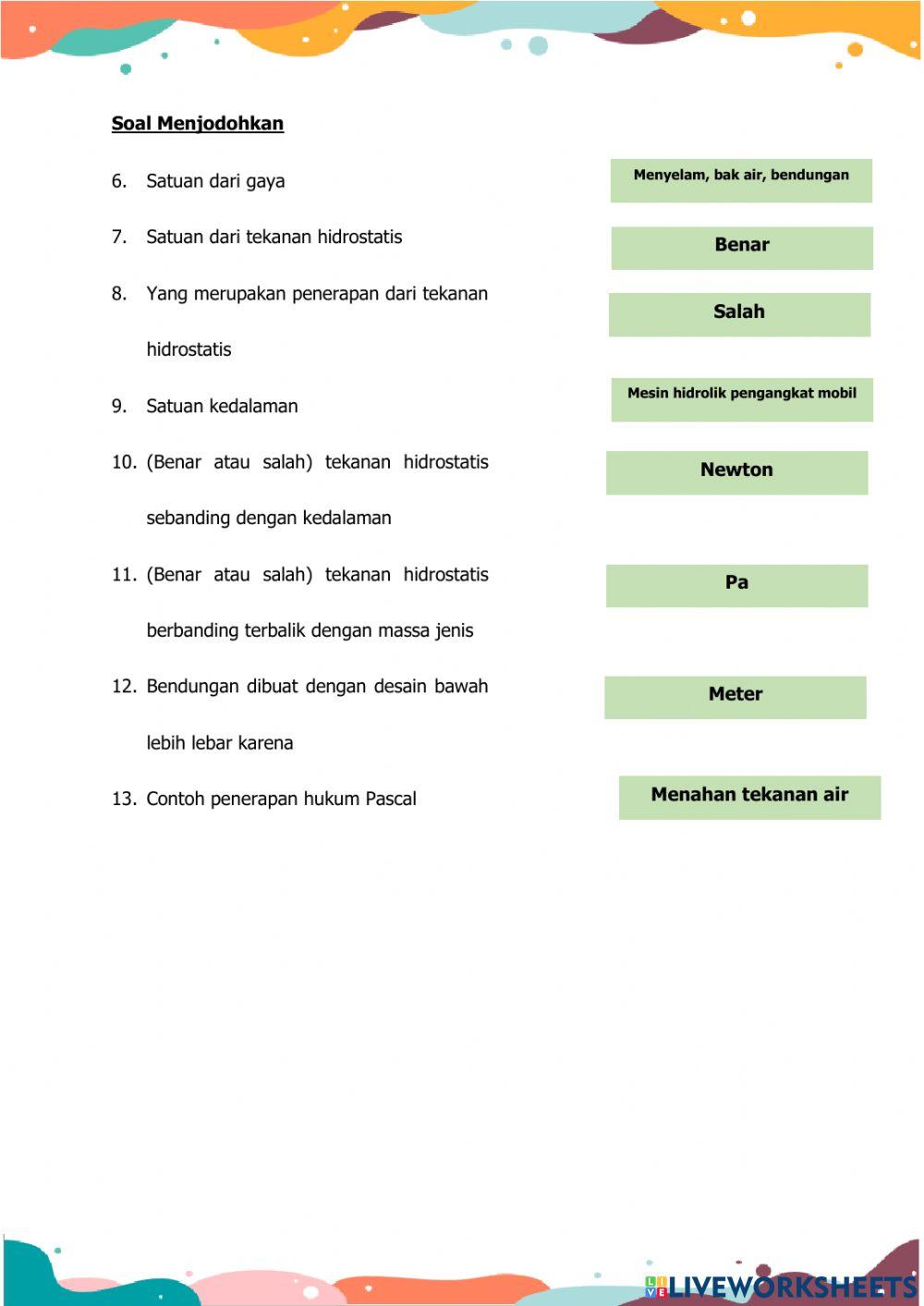 Tekanan Hidrostatis 2218691 | Napisah | LiveWorksheets