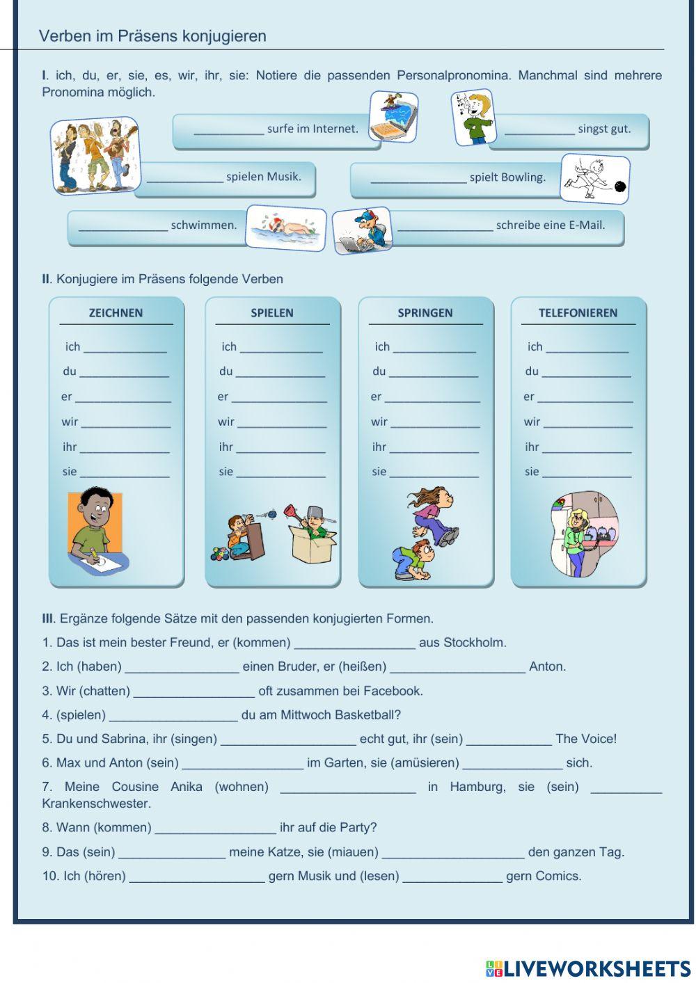 Pdf online activity: Konjugation | Live Worksheets