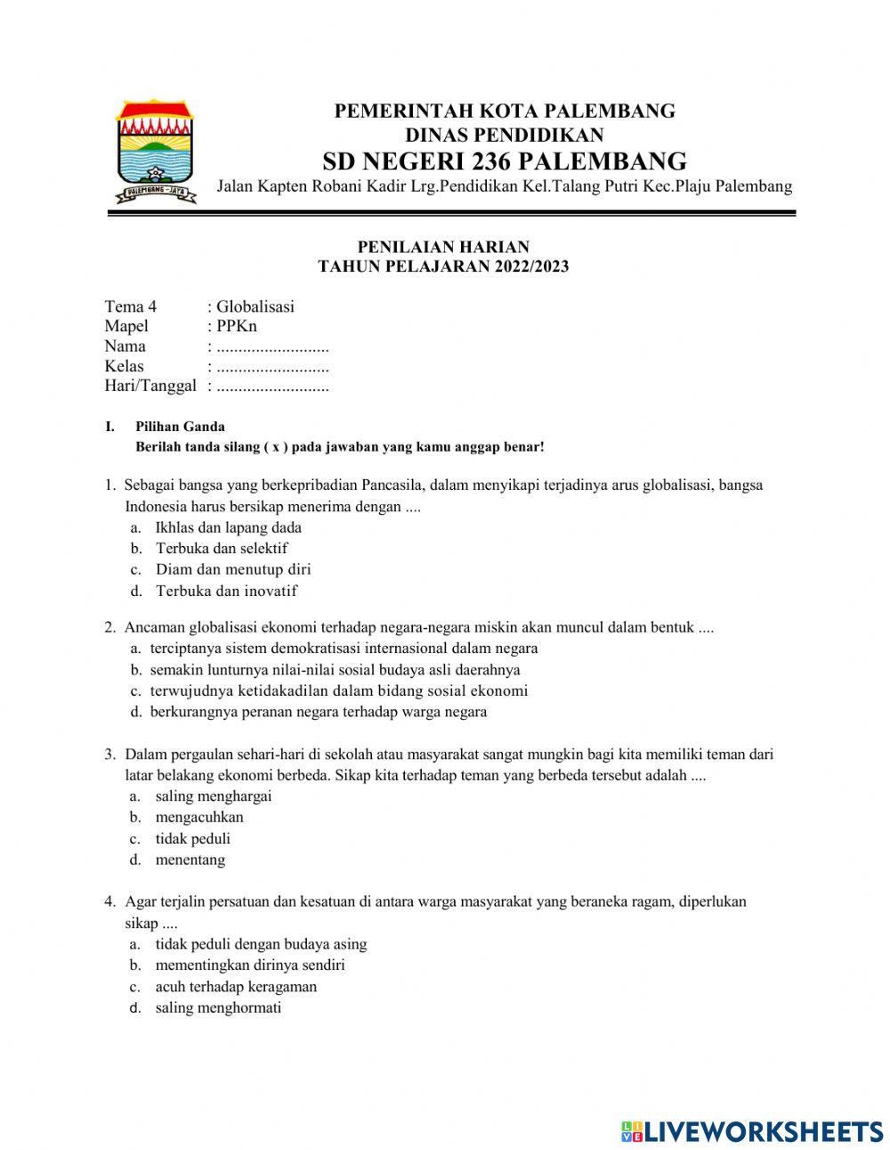 Kelas 6 Tema 4 worksheet | Live Worksheets