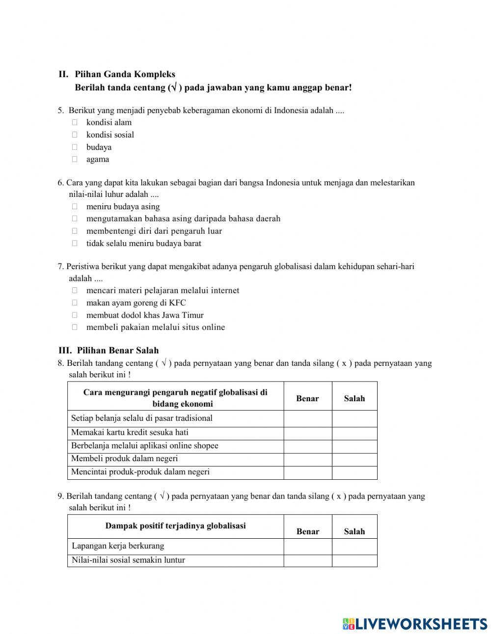 Kelas 6 Tema 4 worksheet | Live Worksheets