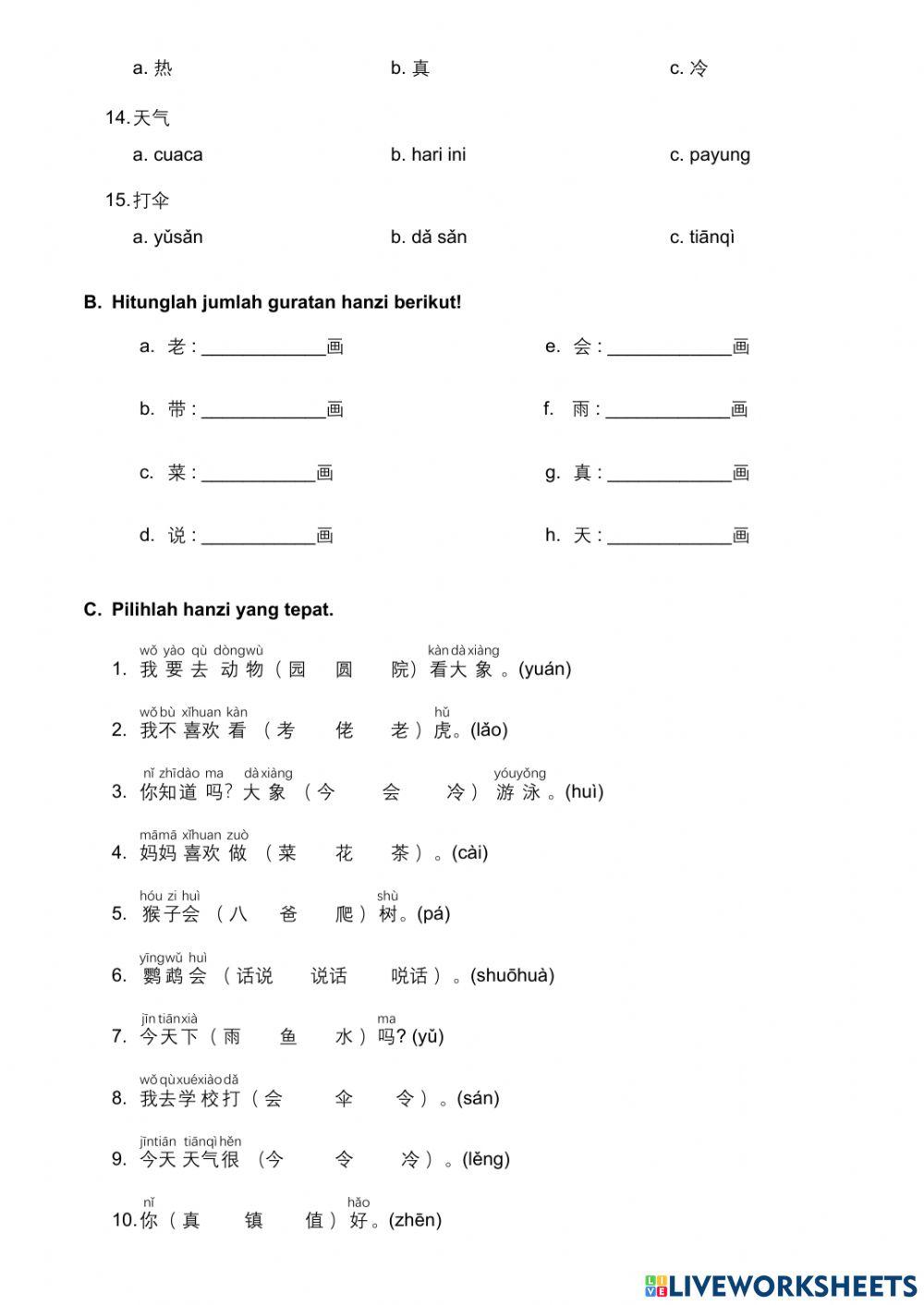 Latihan pas unit 6-8 meihua 3 worksheet | Live Worksheets