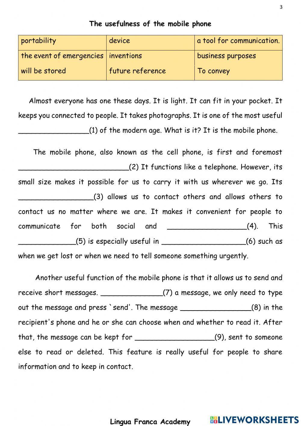 The usefulness of the mobile phone worksheet | Live Worksheets