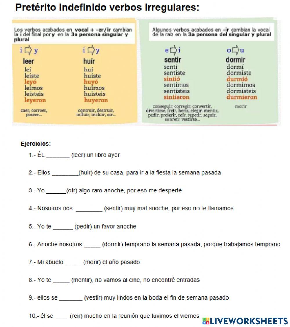 Pretérito indefinido irregulares grupo III (en tercera persona ...