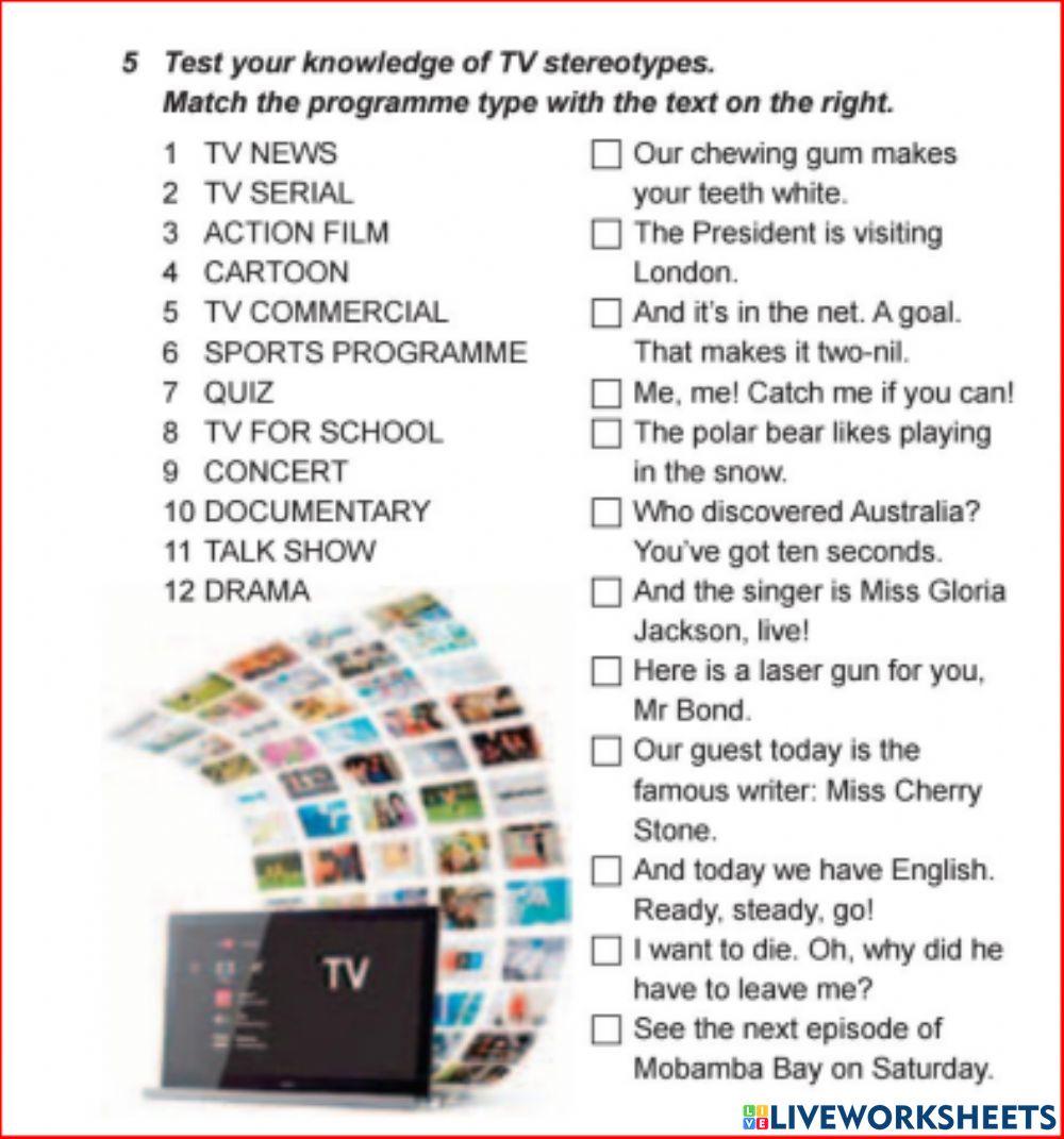 Test your knowledge of stereotypes. Match the programme