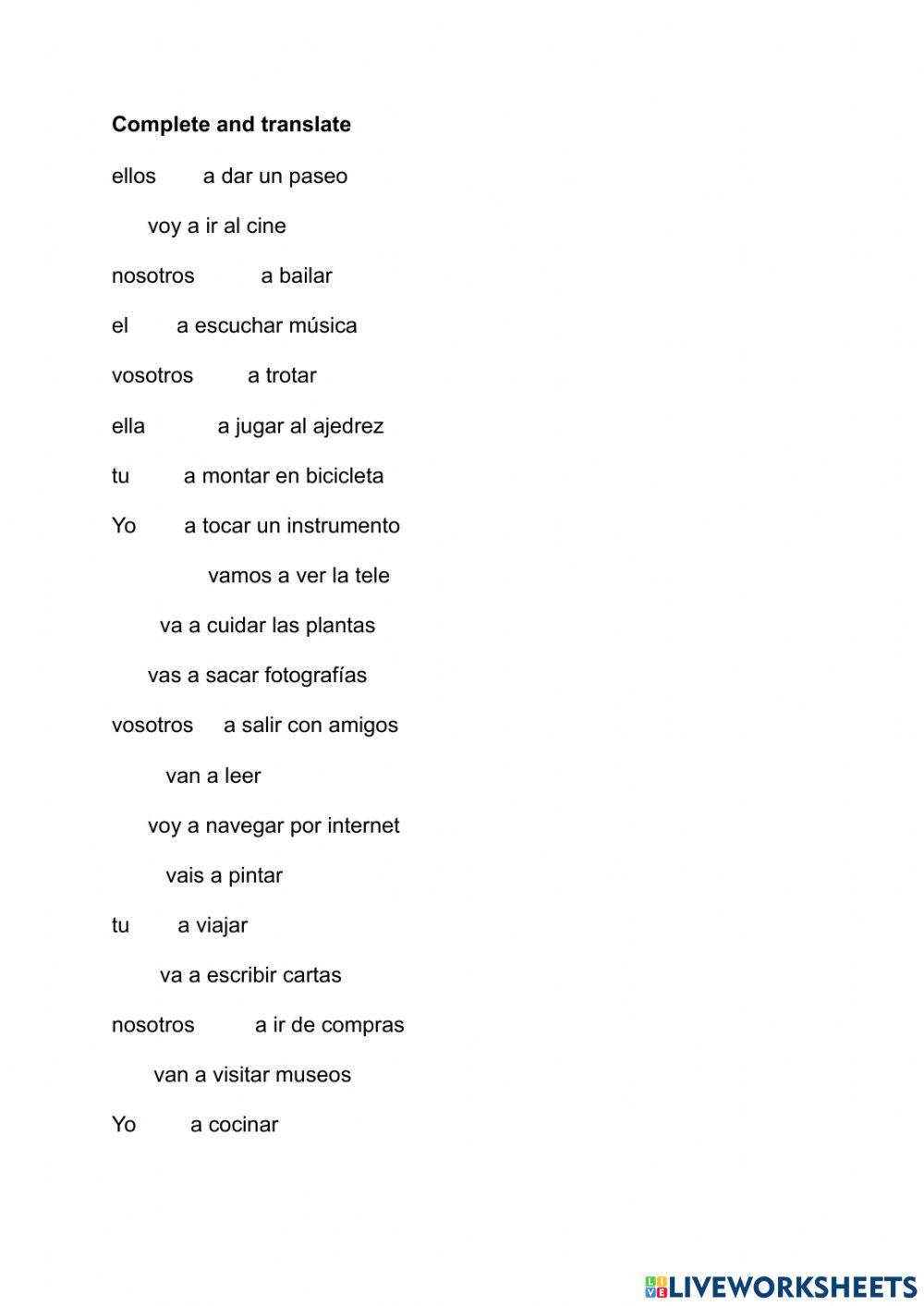 Ir+a+infinitivo interactive worksheet | Live Worksheets