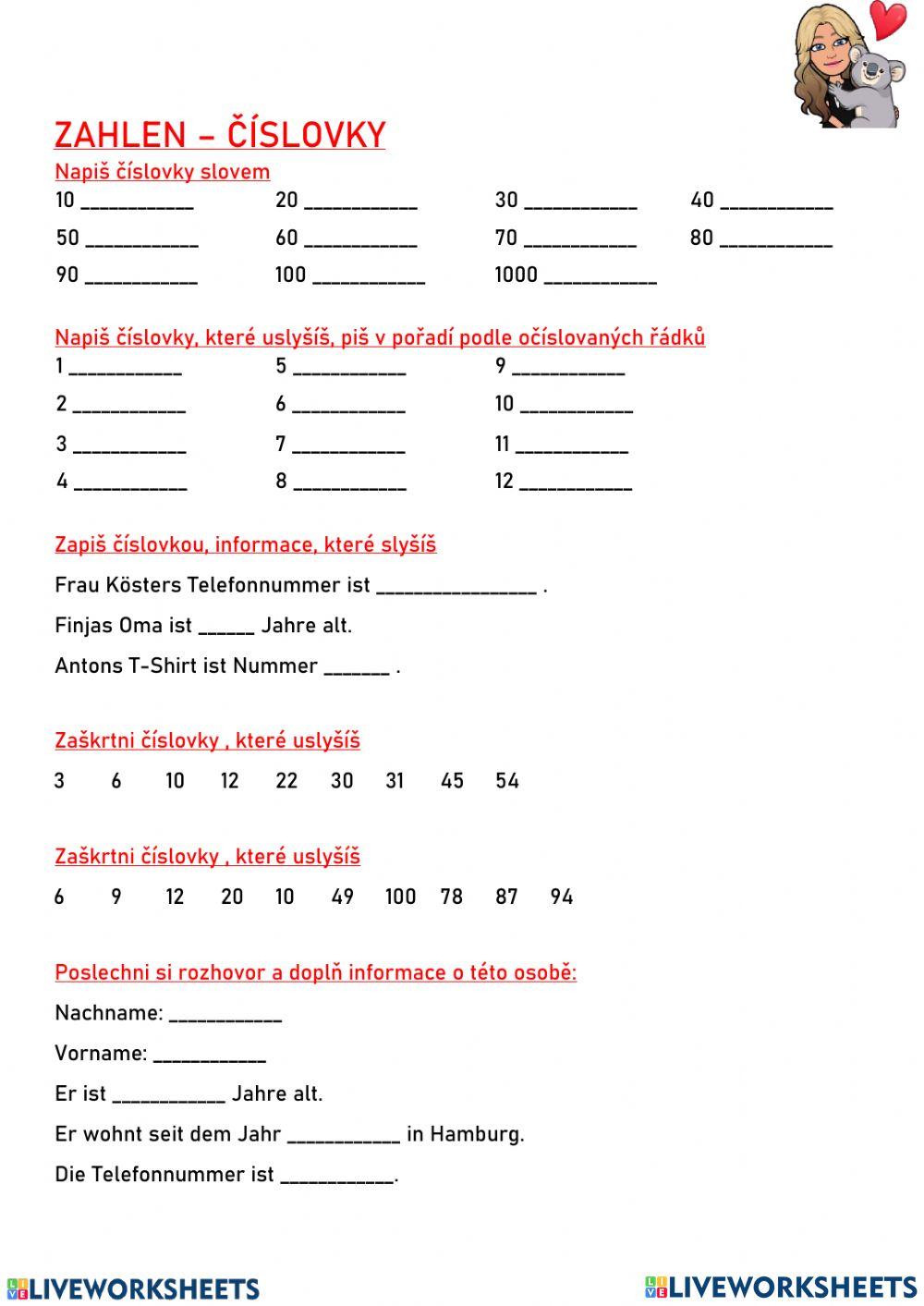 Zahlen online pdf worksheet | Live Worksheets