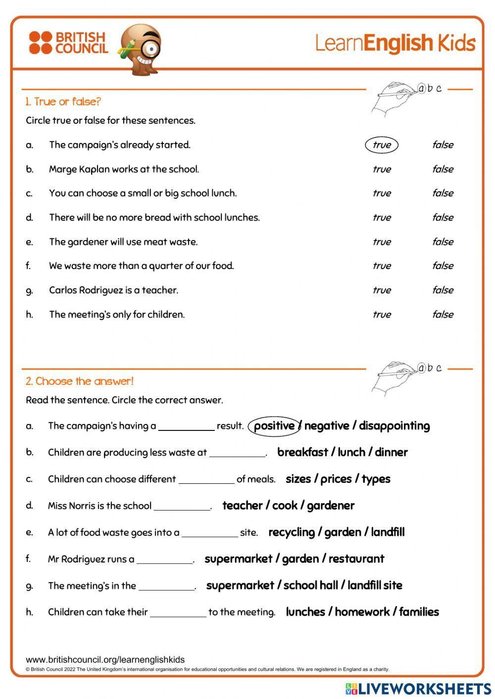 Food waste online exercise for | Live Worksheets