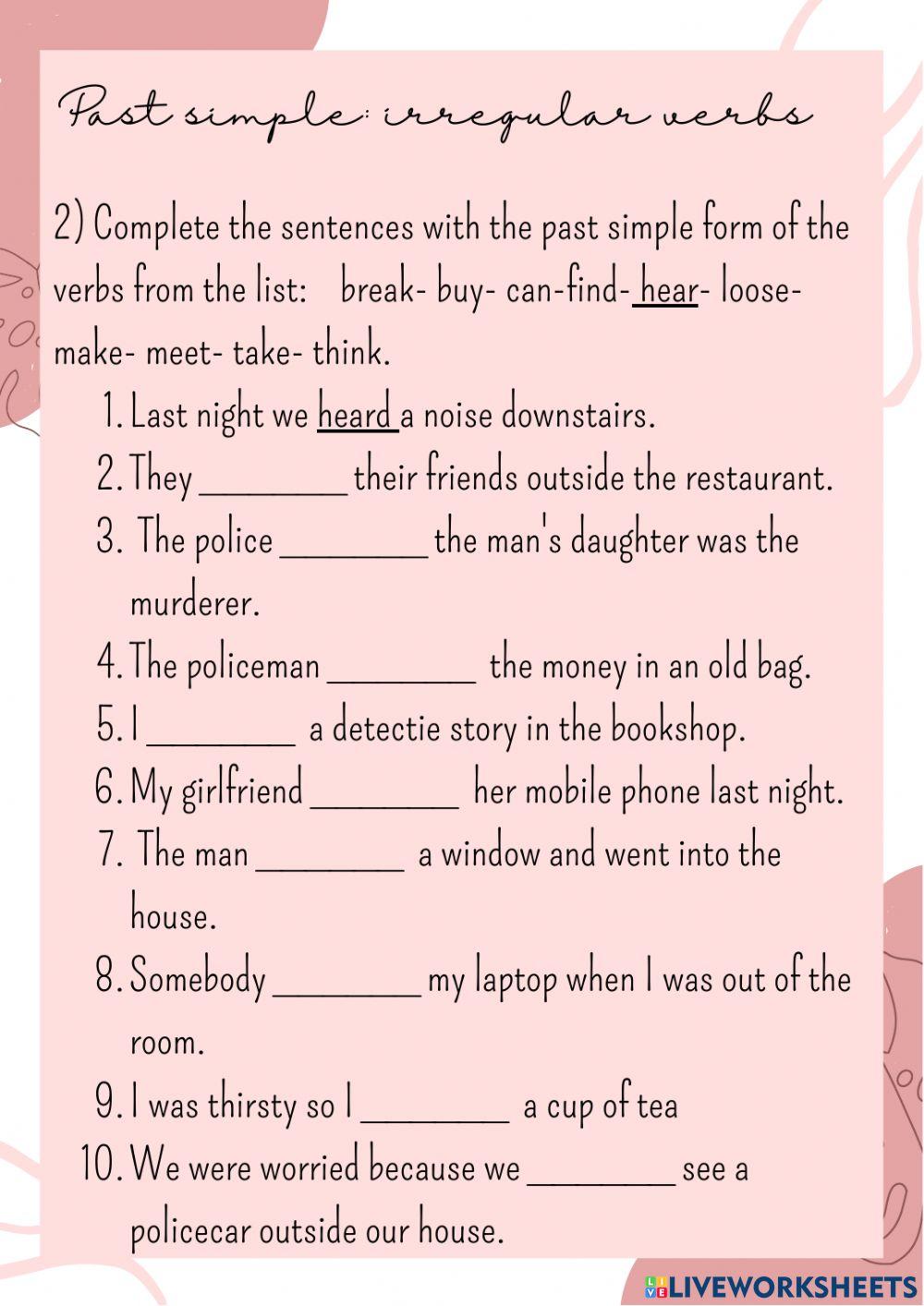 Past Simple. Regular and irregular verbs online exercise for | Live ...