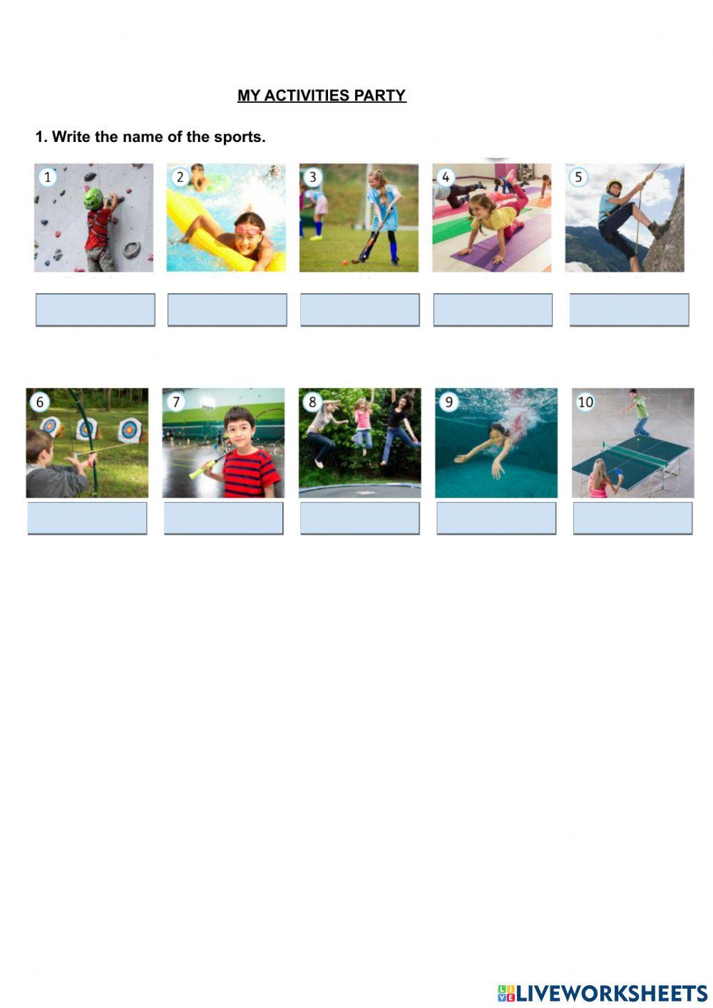 My activities p… | Free Interactive Worksheets | 2219976