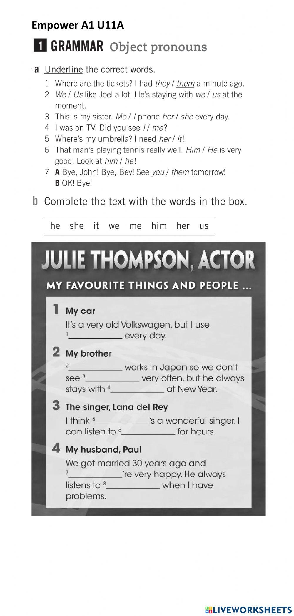 Empower A1 U11A worksheet | Live Worksheets