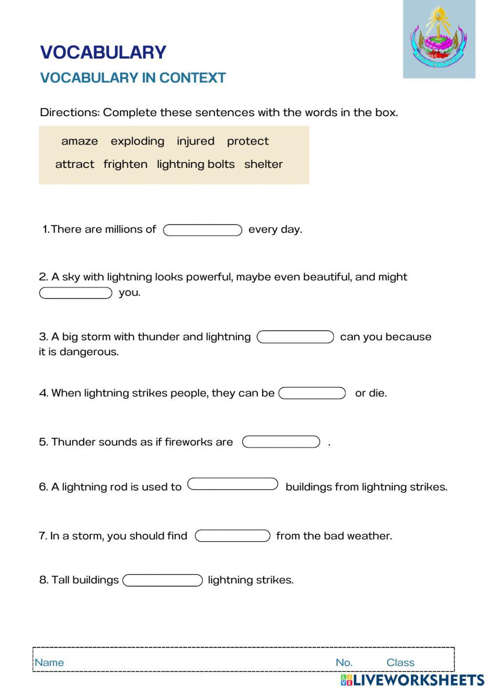 Vocabulary in context (Unit5) online exercise for | Live Worksheets