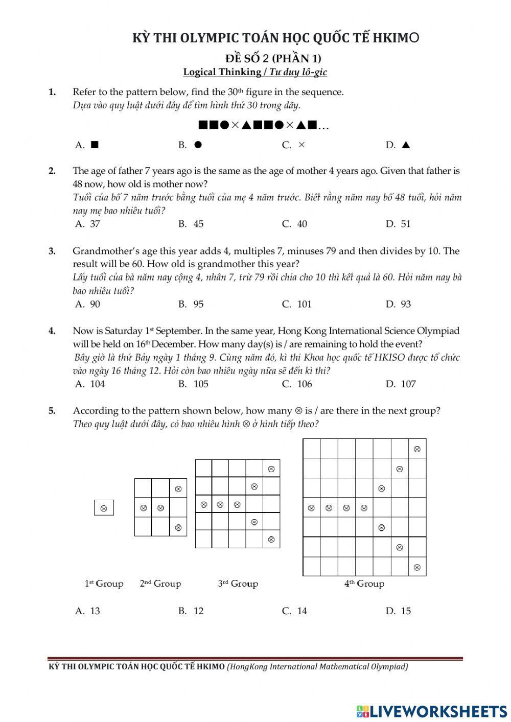 Toán 3. HKIMO 3201 2259 | Bùi Quốc Hoàn | Live