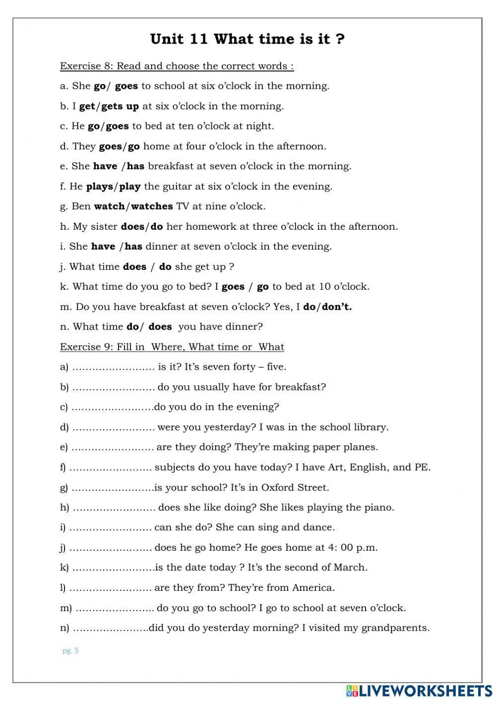 Grade 4 - unit 11 interactive worksheet | Live Worksheets