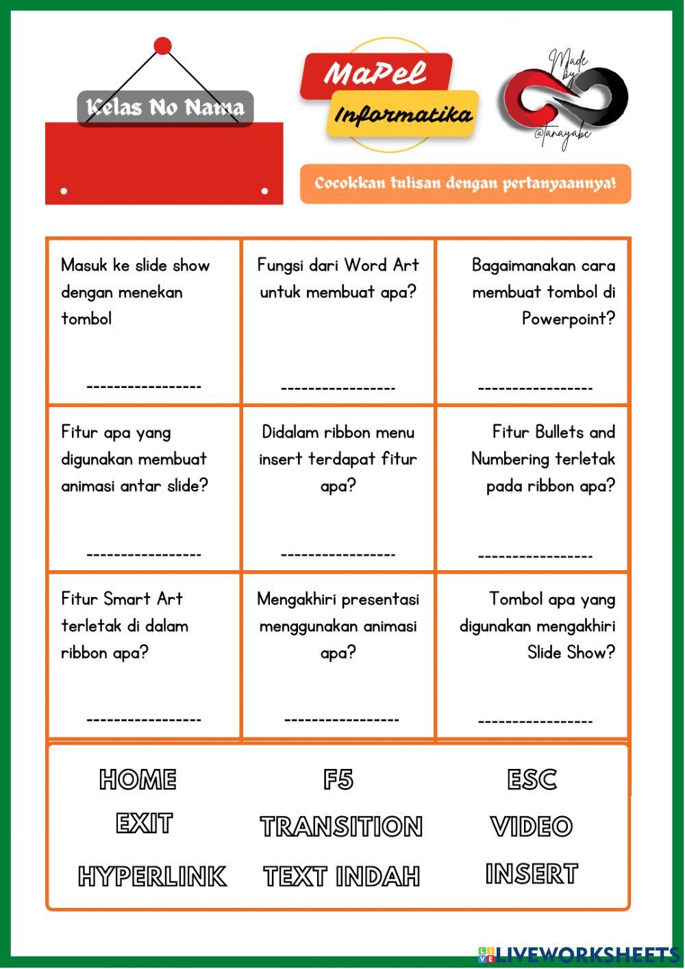 Tik online worksheet for X | Live Worksheets