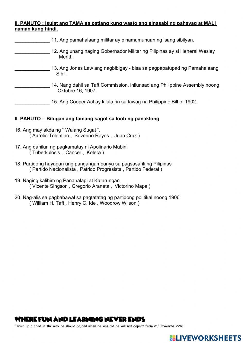 Lagumang Pagsusulit exercise | Live Worksheets