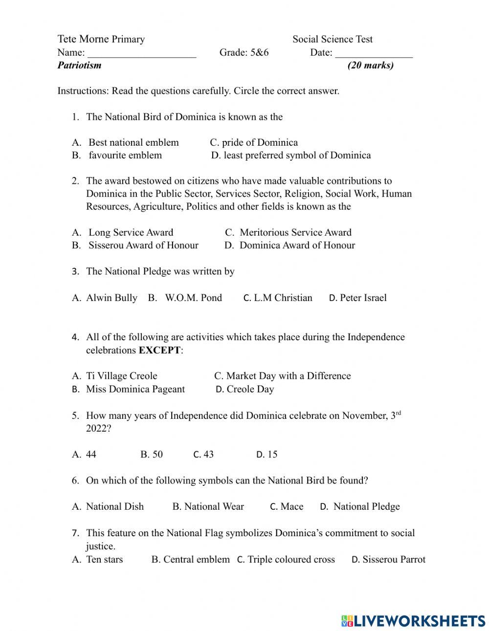 Patriotism Grade 5 and 6 2212 | Sheba Francis | Live